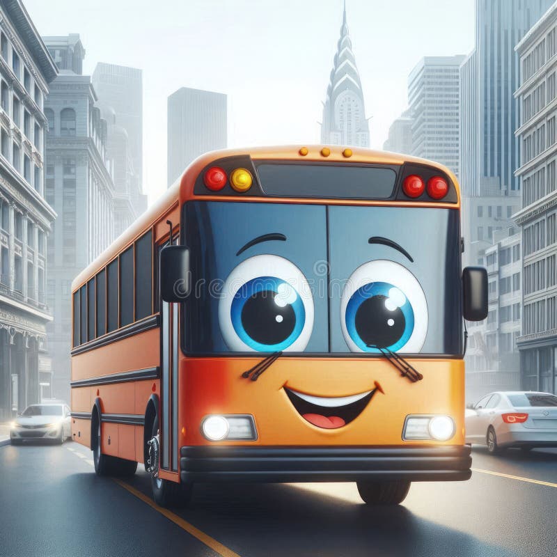 A City Bus with a Cartoon Face and Big Eyes. Stock Image - Image of ...