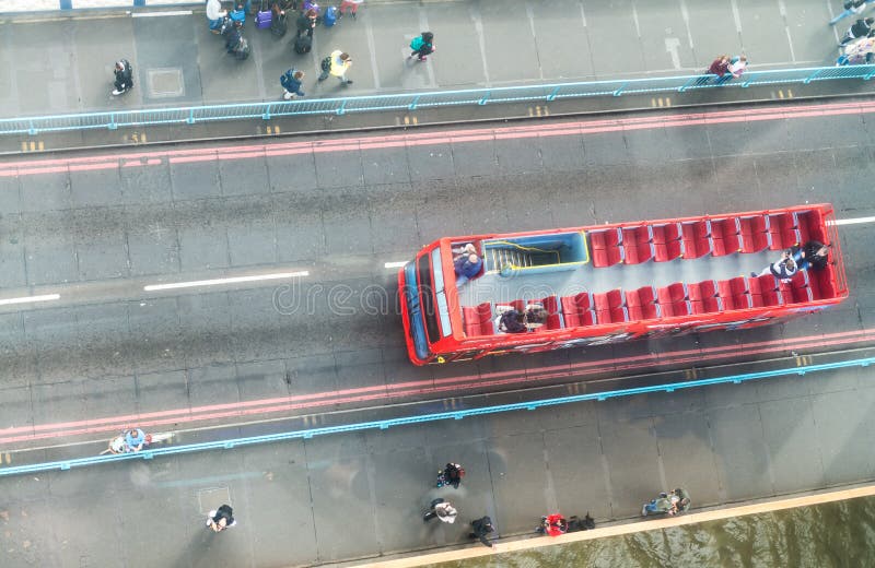City Bus Crossing Bridge, Aerial Overhead View Stock Photo - Image of ...