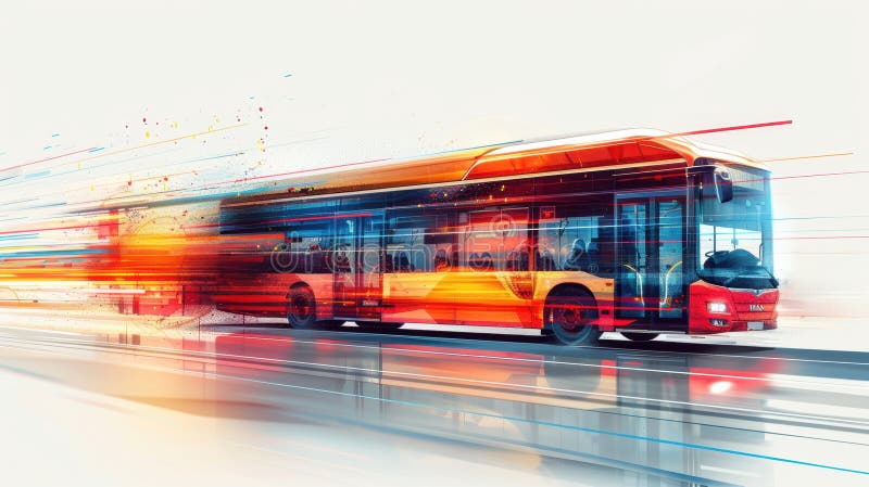 A City Bus is Moving Along the Road on a White Background. Illustration ...