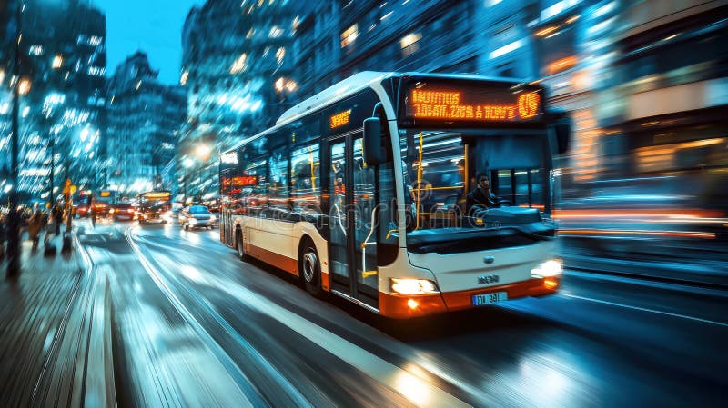A City Bus Navigating through Busy Streets with Commuters Stock ...
