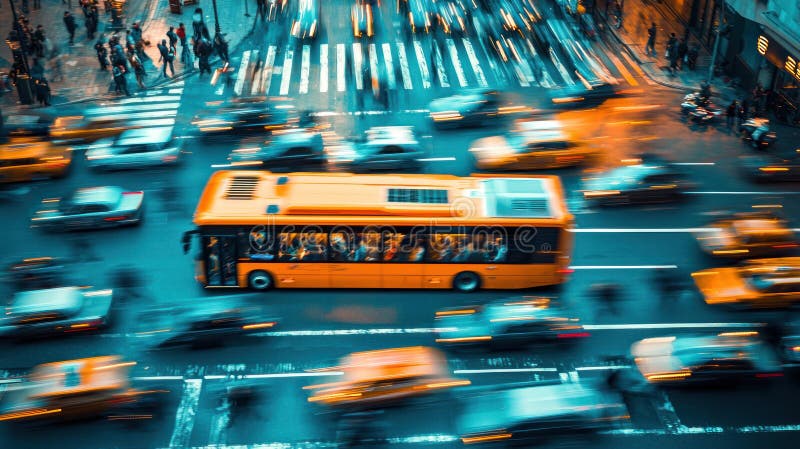 A City Bus Navigating through Busy Streets with Commuters Stock ...