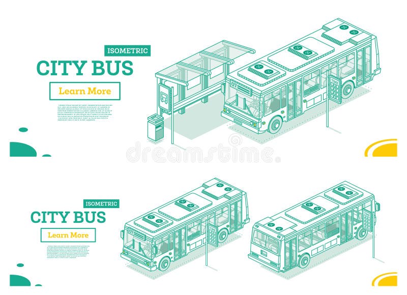 City Bus and Bus Stop. Isometric Outline Concept Stock Vector ...