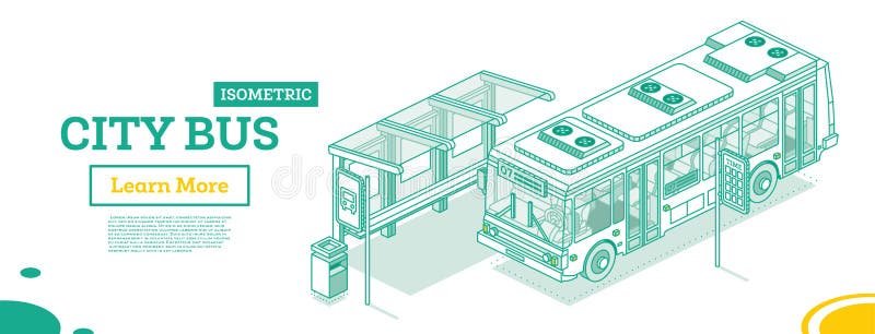 City Bus and Bus Stop. Isometric Outline Concept Stock Vector ...