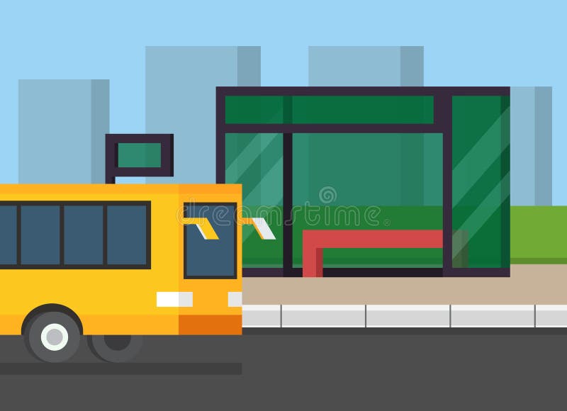 City Bus Stop. Public Transport on the Road. Flat Design Vector ...