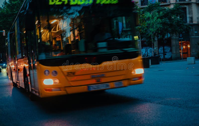 City Bus at Twilight City Street, Blurred Motion Stock Image - Image of ...