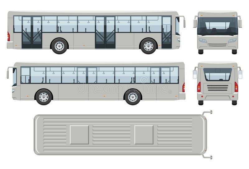 City Bus Vector Template Side, Front, Back Top View Stock Vector ...