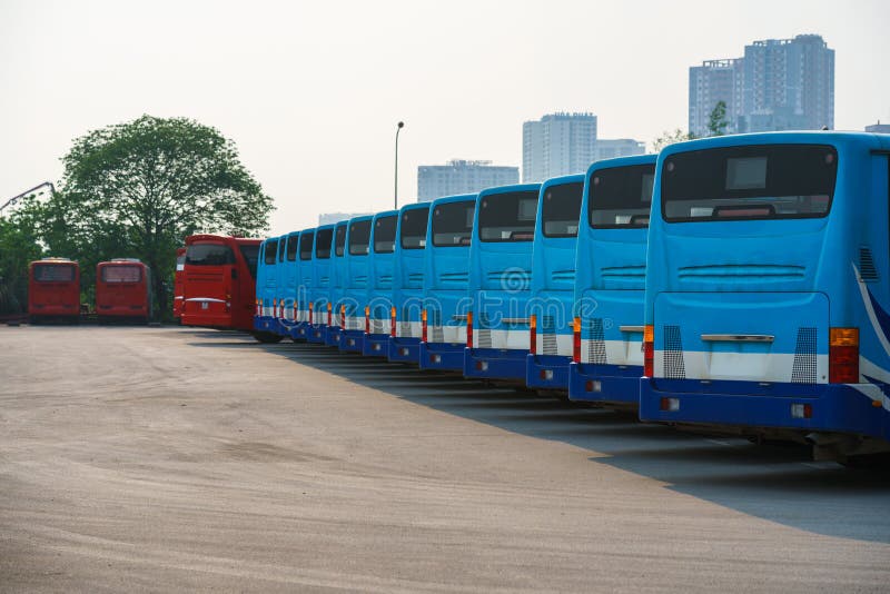 City Buses in the Parking Lot at the Bus Station Stock Image - Image of ...