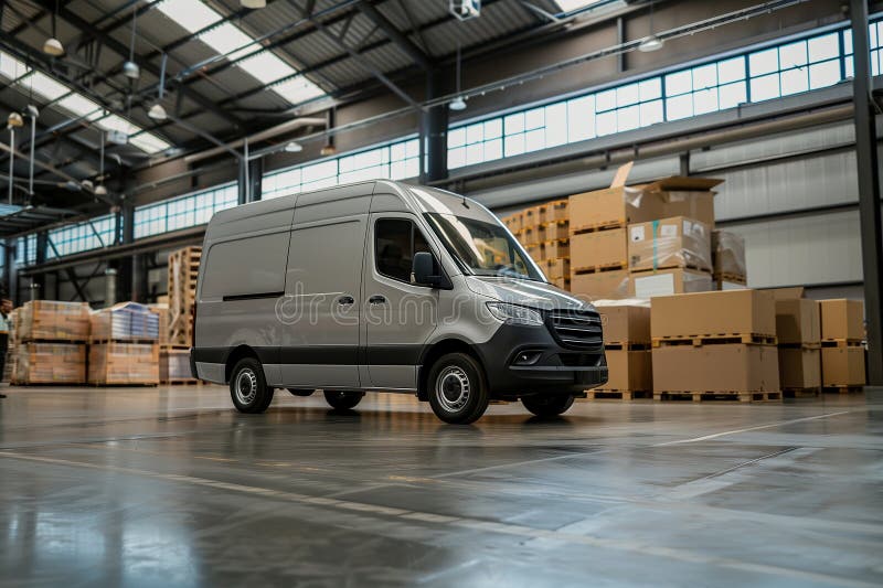 City Cargo Van Parked at a Warehouse Loading Boxes. Generative AI Stock ...