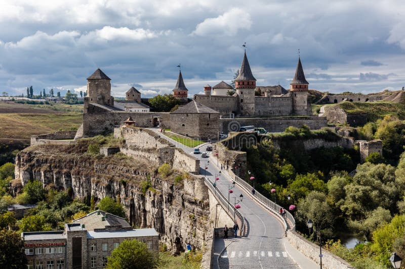 A City with a Castle and a Bridge Stock Image - Image of ...