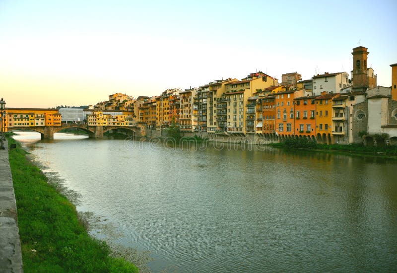City Center of Florence with Bridges Over the River , Italy Stock Photo ...