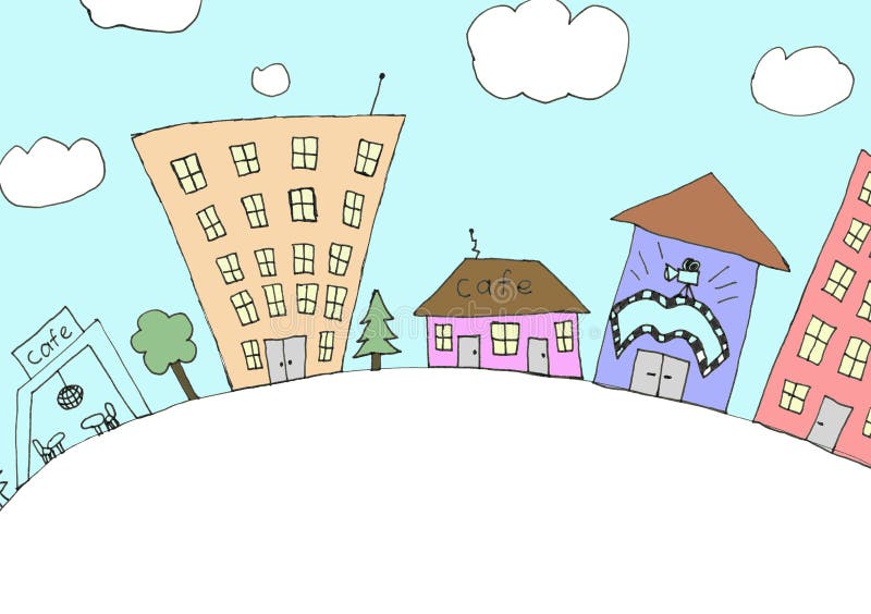 City. Children s drawing stock illustration. Illustration of colorful ...