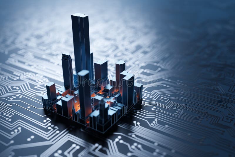 City on a Circuit Board. Urban Technology and Smart City Concept Stock ...