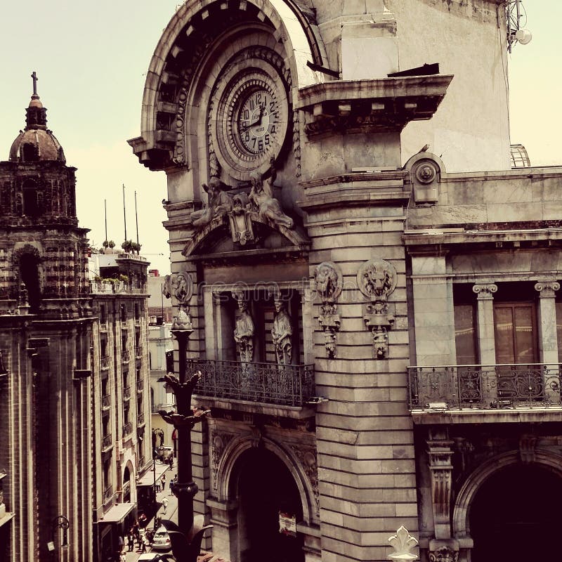 Mexico City Building and Clock Stock Photo - Image of builclock ...