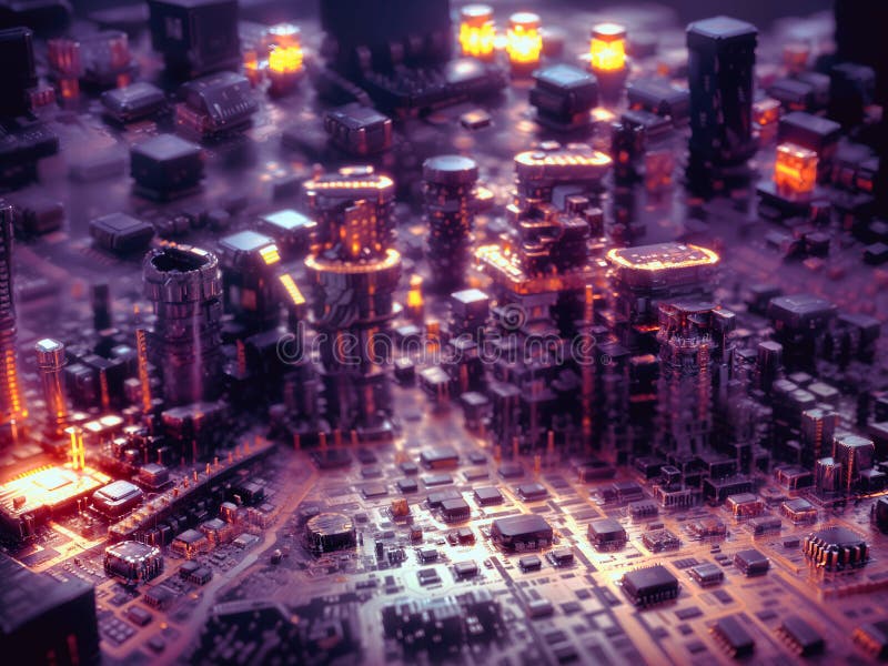 A City Composed of Computer Chips. Concept of Digital City Stock ...