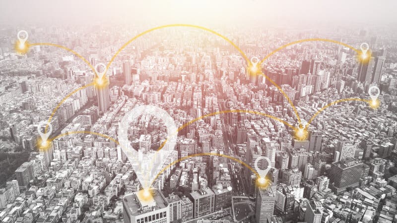 City with Connection Line Concept , Technology Conceptual, Internet ...