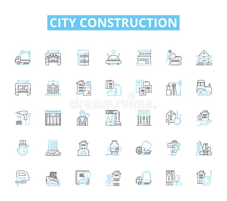 City Construction Linear Icons Set. Structures, Buildings, Planning ...
