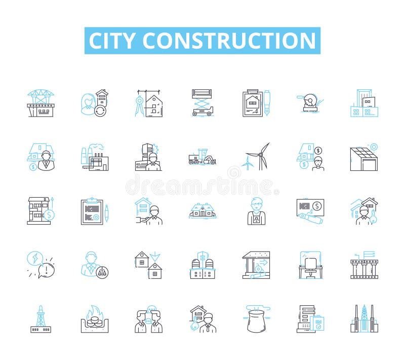 City Construction Linear Icons Set. Structures, Buildings, Planning ...