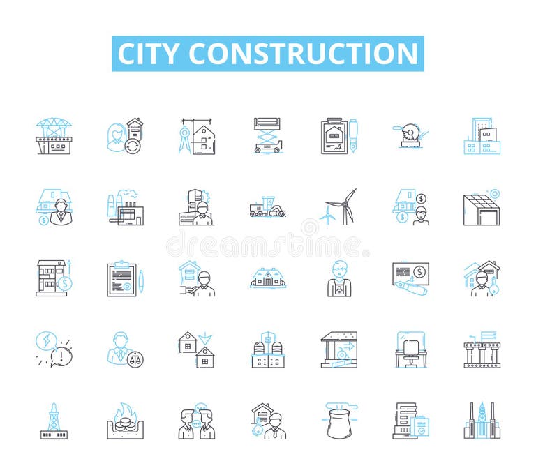 City Construction Linear Icons Set. Structures, Buildings, Planning ...