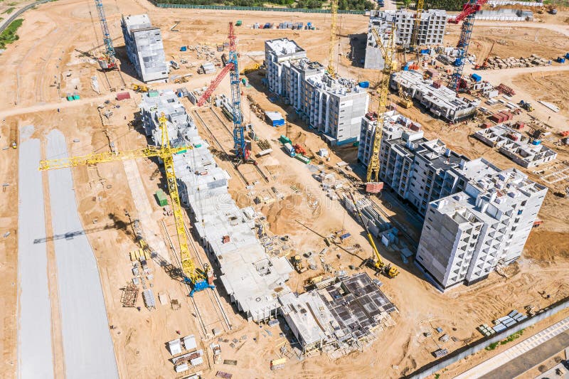 City Construction Site with High Tower Cranes, Aerial View Stock Image ...