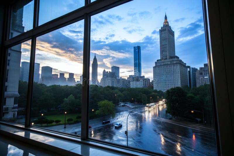 City Dawn View from Window stock illustration. Illustration of view ...