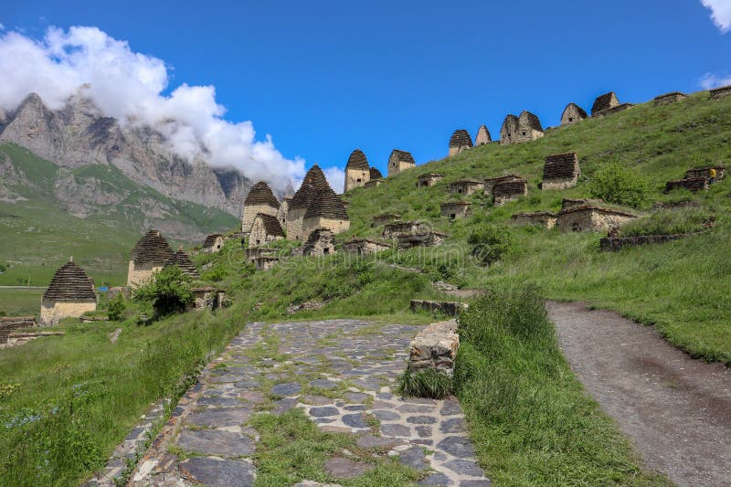 City of the Dead Dargavs Necropolis with Landscape of the Mountains ...