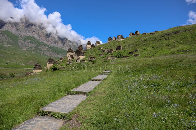 City of the Dead Dargavs Necropolis with Landscape of the Mountains ...
