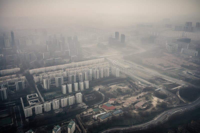 City, with Dense Layer of Smog and Pollution, Visible from Above Stock ...