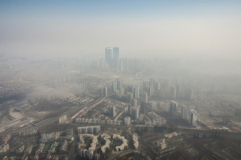 City, with Dense Layer of Smog and Pollution, Visible from Above Stock ...