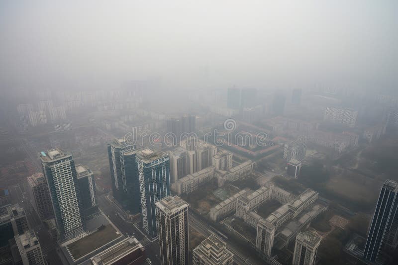 City, with Dense Layer of Smog and Pollution, Visible from Above Stock ...