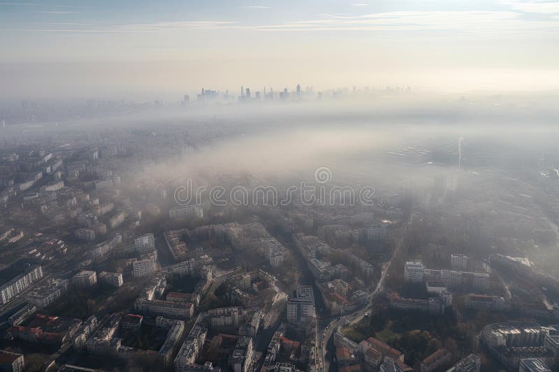 City, with Dense Layer of Smog and Pollution, Visible from Above Stock ...