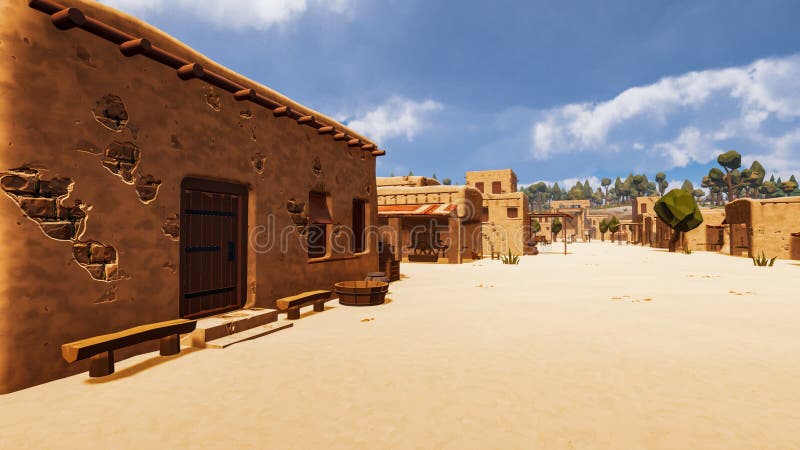 A City in the Desert with Old Buildings in Low Poly 3d Render Stock ...