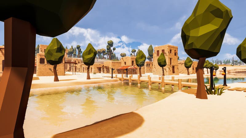 A City in the Desert with Old Buildings in Low Poly 3d Render Stock ...