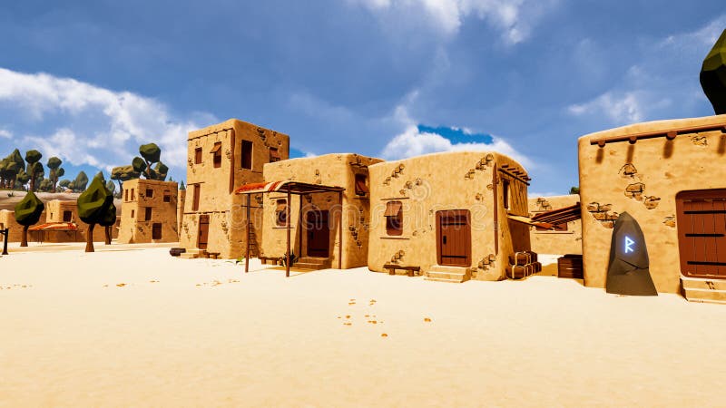 A City in the Desert with Old Buildings in Low Poly 3d Render Stock ...