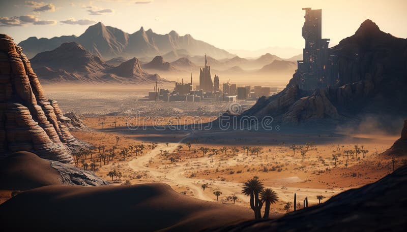City in the Desert, with Towering Structures. Generative AI Stock ...