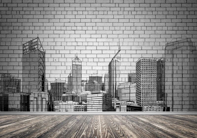City design on wall stock illustration. Illustration of downtown - 79691813