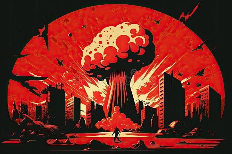 A City is Destroyed by a Nuclear Bomb Stock Illustration - Illustration ...