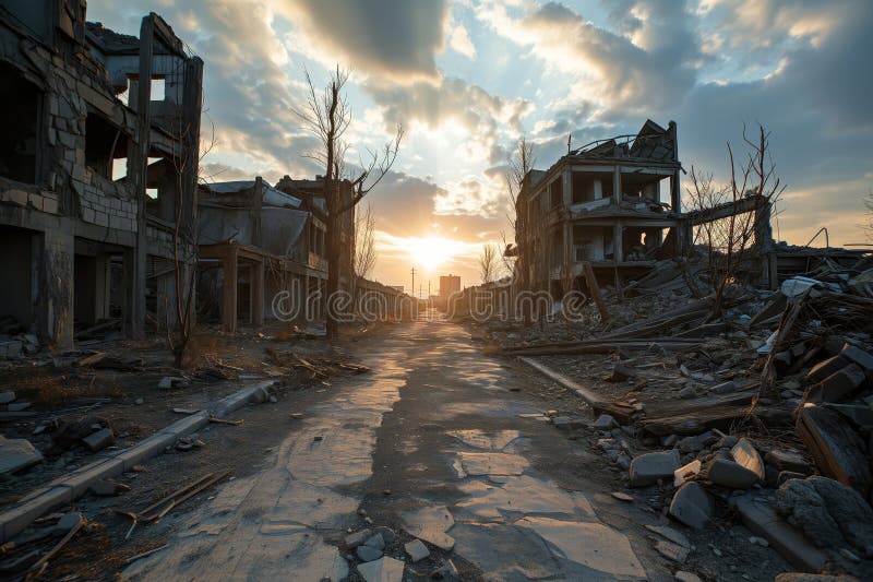 City destroyed by war stock illustration. Illustration of danger ...