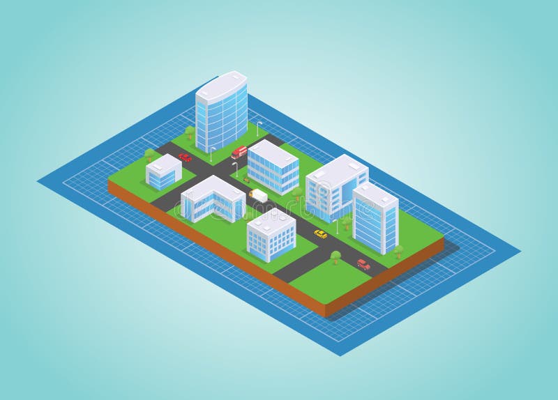 City Development Blueprint Planning with Modern Isometric Style Stock ...