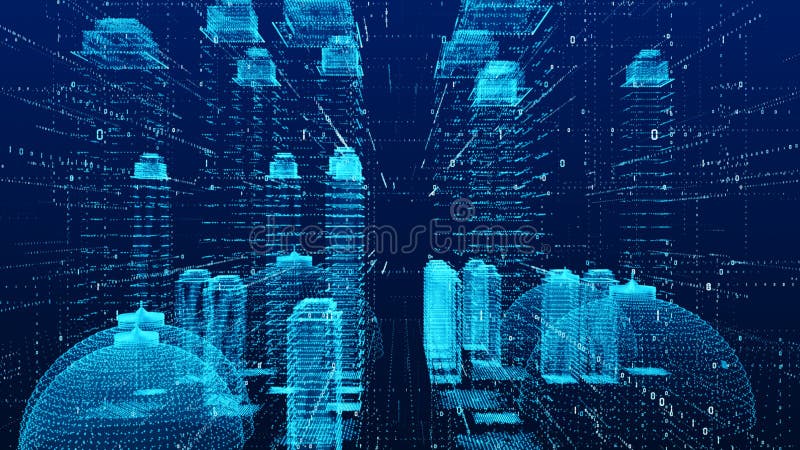 Futuristic Matrix of Glowing Cubes 3D Render Illustration Stock ...