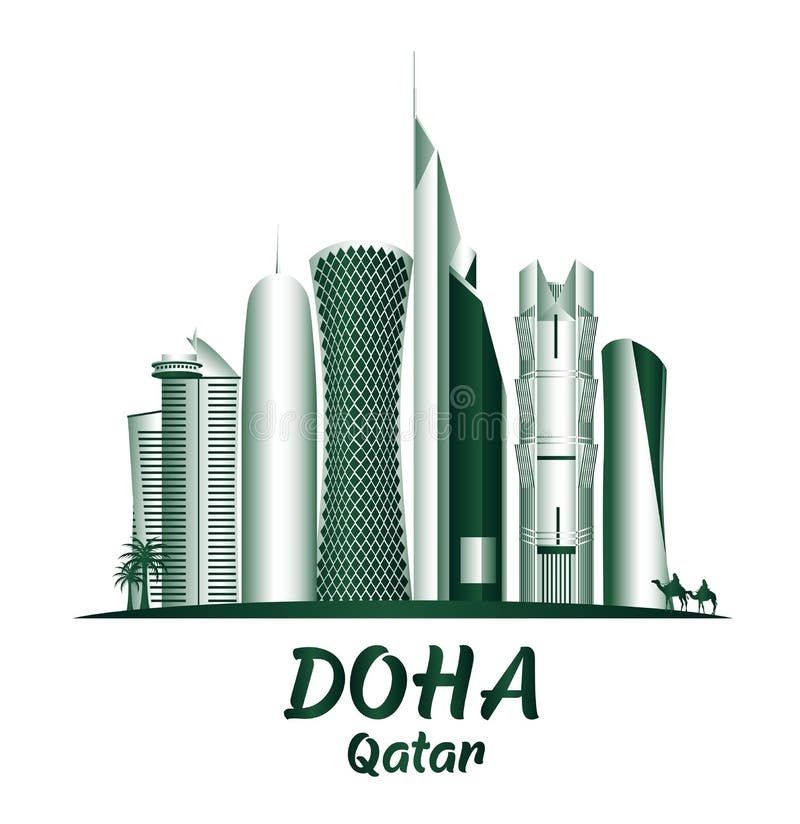 City of Doha Qatar Famous Buildings Stock Vector - Illustration of ...