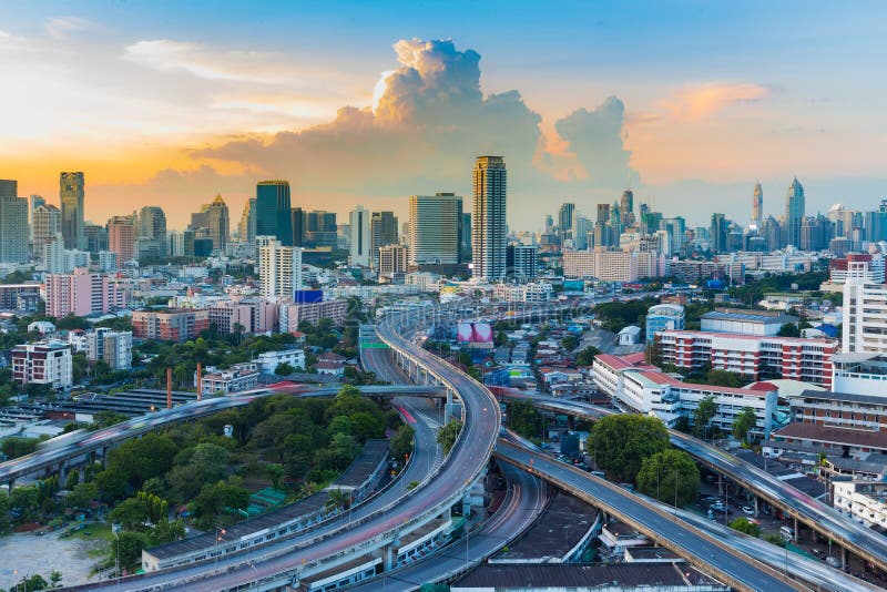 City Downtown with Highway Intersection Stock Image - Image of city ...