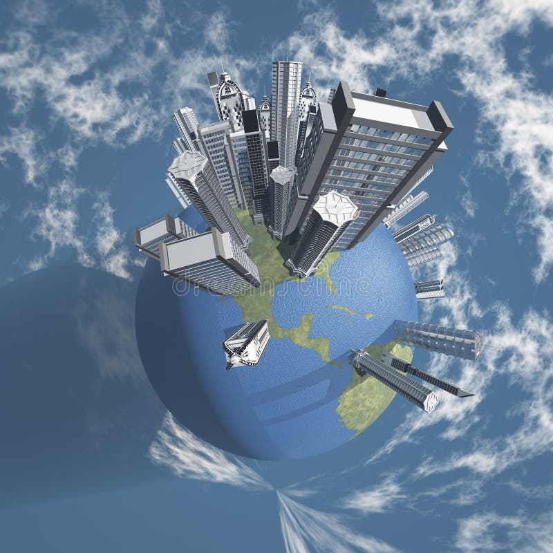 City Earth with Clouds stock illustration. Illustration of buildings ...