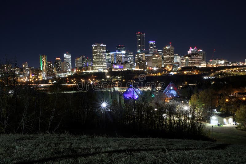 The City of Edmonton Downtown Skyline at Night Stock Image - Image of ...