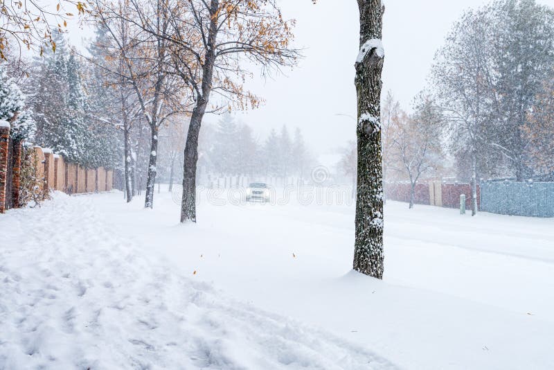 City of Edmonton Street at Snowfall Stock Photo - Image of street ...