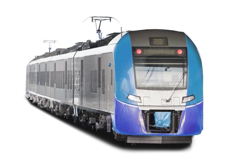 City Electric Blue Train Long Train Composition from Wagons, Isolated ...