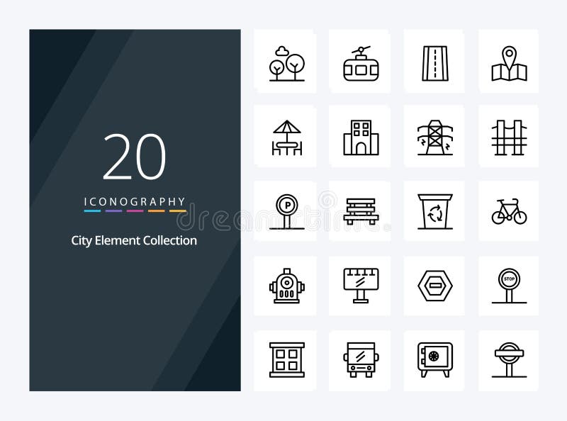 20 City Element Collection Outline Icon for Presentation Stock Vector ...