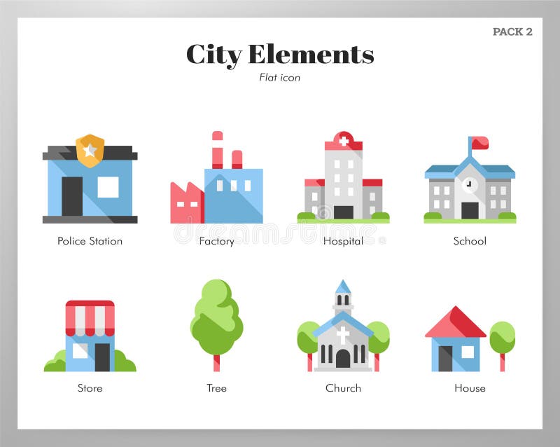 City elements flat pack stock vector. Illustration of department ...