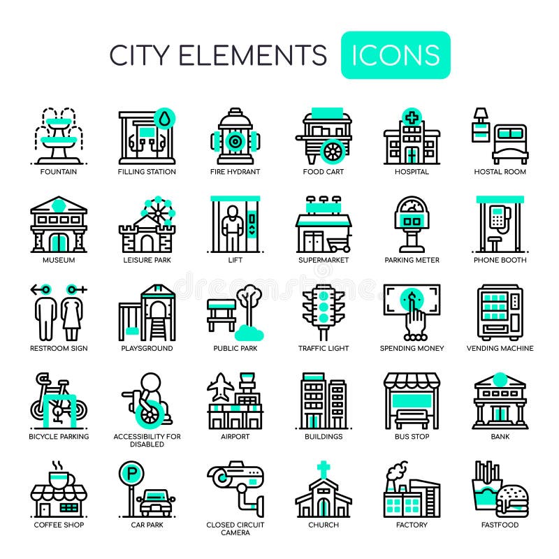 City and Town Buildings Icons , Flat Design Stock Vector - Illustration ...