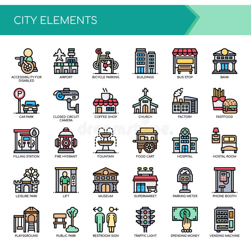 City and Town Buildings Icons , Flat Design Stock Vector - Illustration ...
