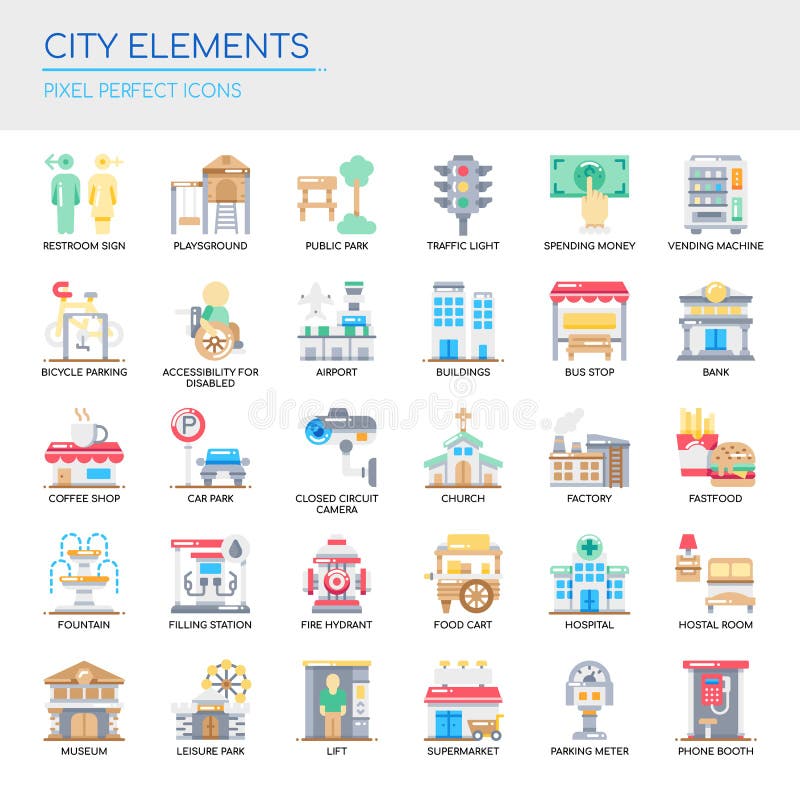 City and Town Buildings Icons , Flat Design Stock Vector - Illustration ...
